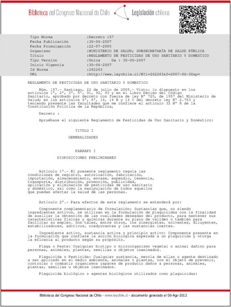 Fillable Online Tipo Norma :Decreto 157 Fecha Publicacin :30-06 ... - ISP Fax Email Print ...