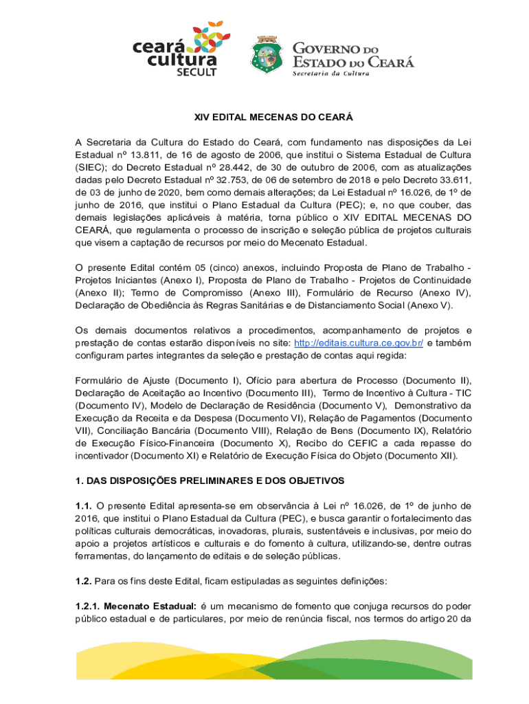 Preenchível Disponível Secult abre inscries para o XIV Edital Mecenas do Cear Fax Email Imprimir ...