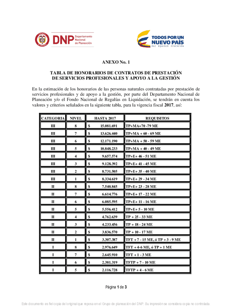 Fillable Online Por la cual se adopta la tabla de honorarios para ...