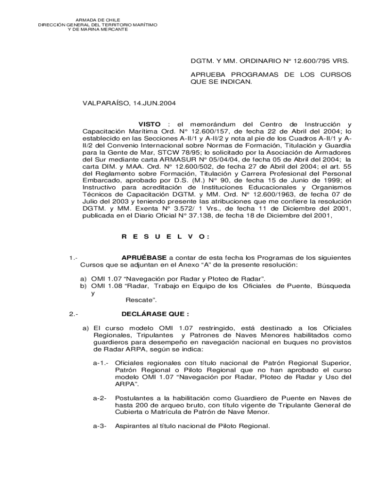 Fillable Online 1 ARMADA DE CHILE D.G.T.M. Y M.M. ORDINARIO N 12400 Fax ...