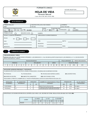 Fillable Online Formato Unico de Hoja de Vida persona Natural Fax Email ...