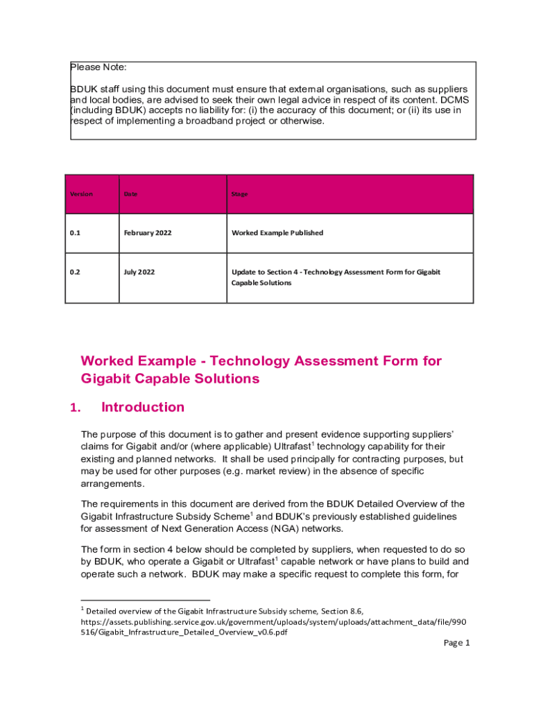 Fillable Online Technology Assessment Form for Gigabit Capable ...