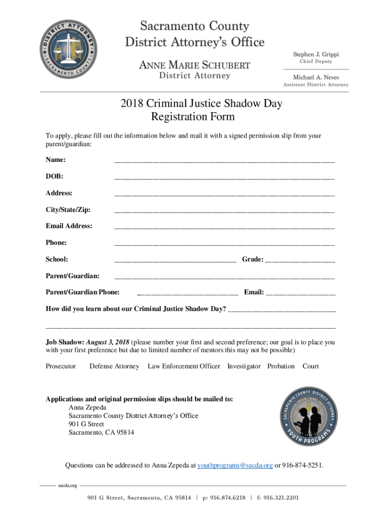 Fillable Online www.scusd.edusitesmain2018 Criminal Justice Shadow Day ...