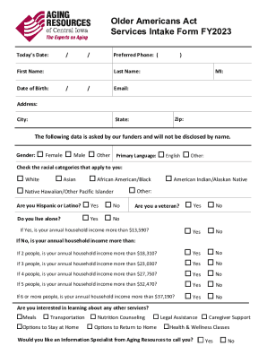 Fillable Online Older Americans Act Services Intake Form FY2023 Fax ...