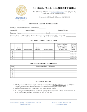 Fillable Online treasurer sc Check Pull Request Form - Curtis Loftis ...