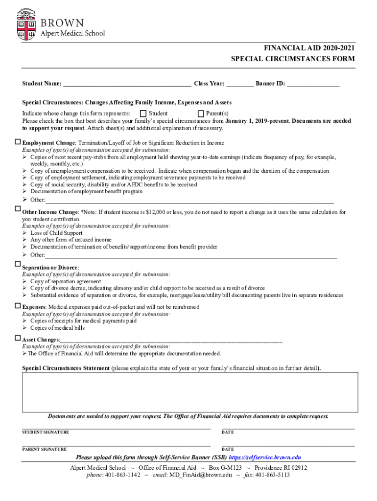 Fillable Online FINANCIAL AID 2021-2022 SPECIAL CIRCUMSTANCES FORM ...