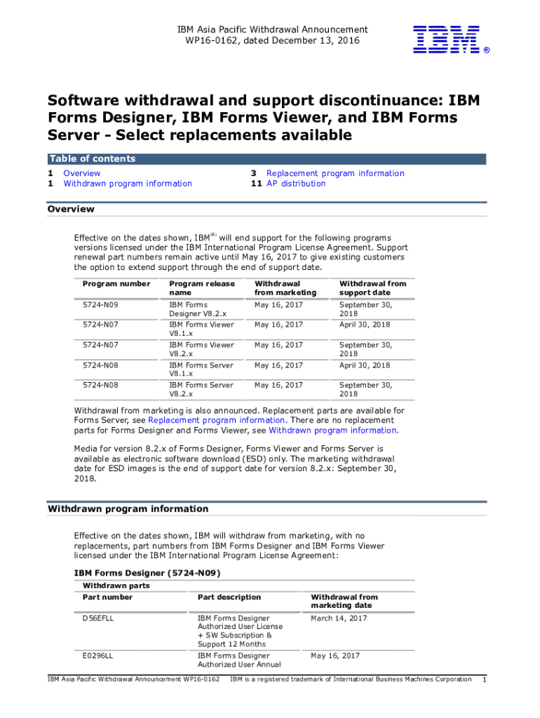 Fillable Online www.ibm.comcommonssiSoftware withdrawal and support ...