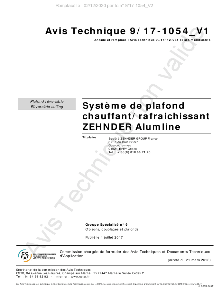 Remplissable En Ligne Avis Technique 9/17-1054V1 Fax Email Imprimer ...