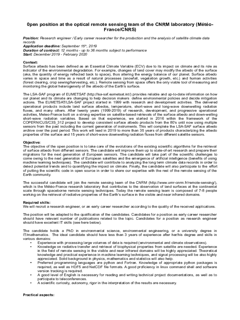 Fillable Online 0pen position at the optical remote sensing team of the CNRM ... Fax Email Print ...