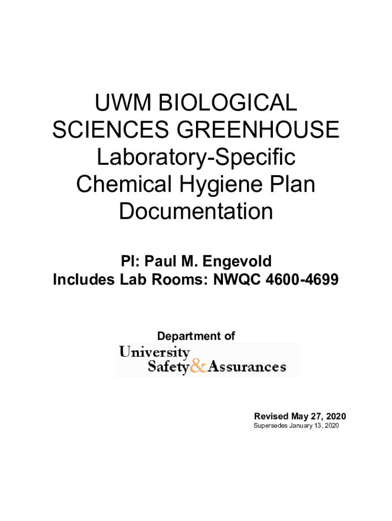 Fillable Online UWM BIOLOGICAL SCIENCES GREENHOUSE Laboratory-Specific Chemical Hygiene ... Fax ...
