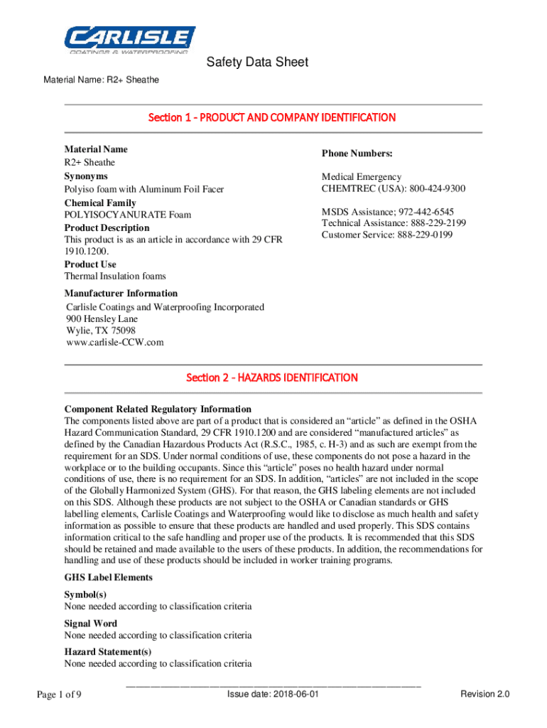 Fillable Online R2+ SHEATHE - SDS. SDS for R2+ SHEATHE Fax Email Print ...
