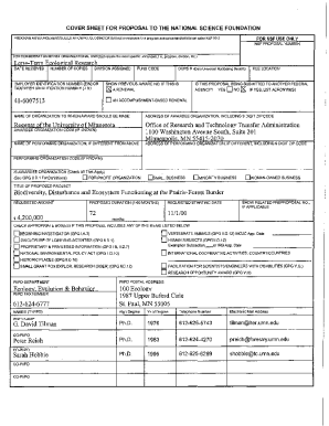 Fillable Online COVER SHEET FOR PROPOSAL TO THE NATIONAL SCIENCE ...