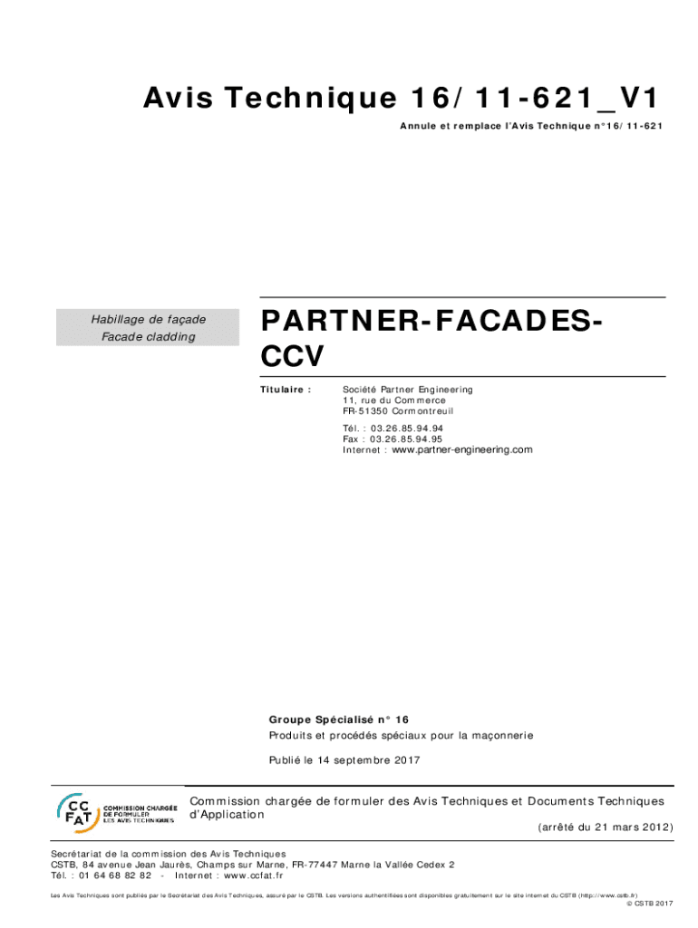 Remplissable En Ligne Avis Technique 16/11-621V1 PARTNER-FACADES- CCV ...