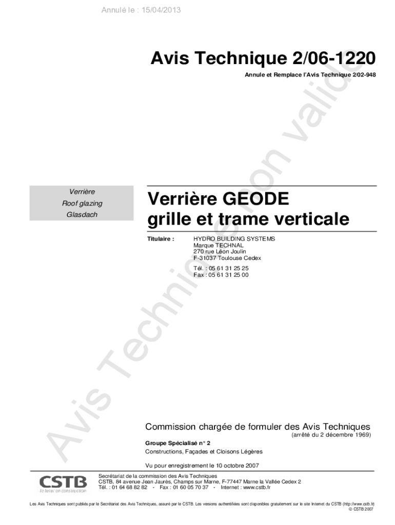 Remplissable En Ligne Avis Technique 2/06-1220 Fax Email Imprimer ...