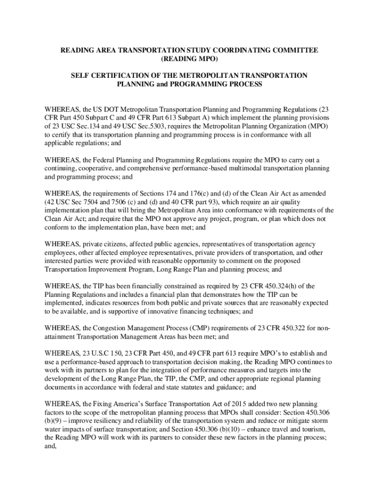 Fillable Online READING AREA TRANSPORTATION STUDY COORDINATING ...