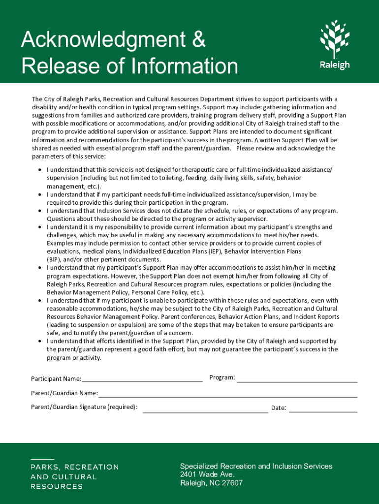 Fillable Online Inclusion Services Acknowledgement form Fax Email Print - pdfFiller