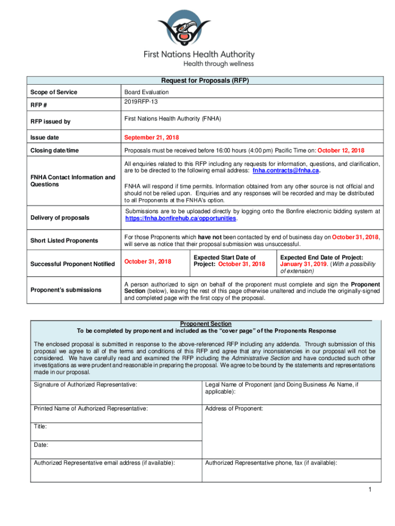 Fillable Online 1 Request for Proposals (RFP) - First Nations Health ...
