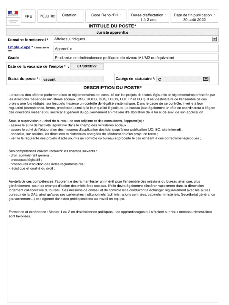 Remplissable En Ligne INTITULE DU POSTE* DESCRIPTION DU POSTE* Fax ...