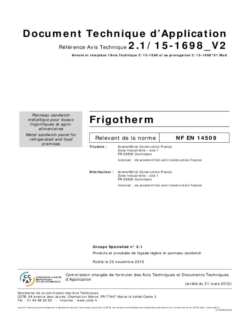 Remplissable En Ligne Document Technique d'Application Frigotherm - CSTB Fax Email Imprimer ...