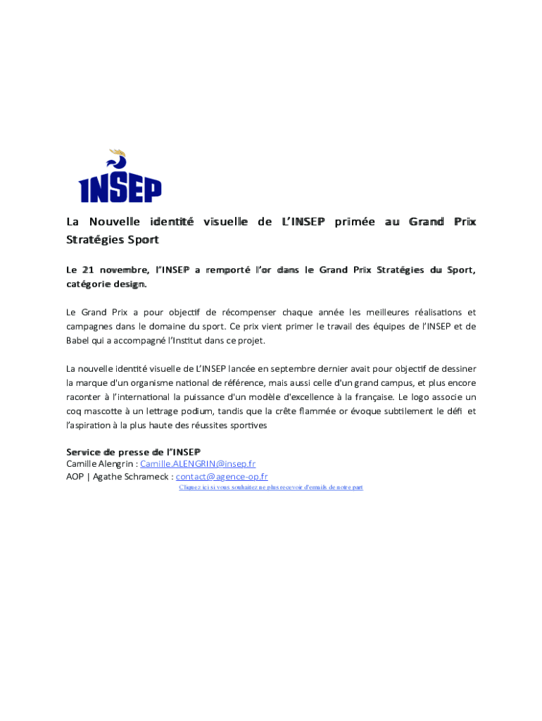 Remplissable En Ligne La Nouvelle identit visuelle de L'INSEP prime au Grand Prix ... Fax Email ...