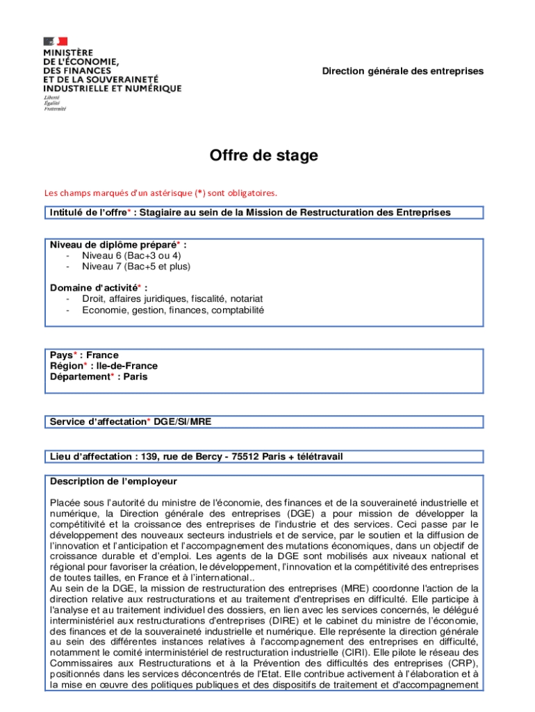 Remplissable En Ligne Offre de stage - Pass Fonction publique Fax Email Imprimer - pdfFiller