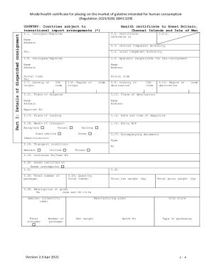 Fillable Online Model health certificate for placing on the market of ...
