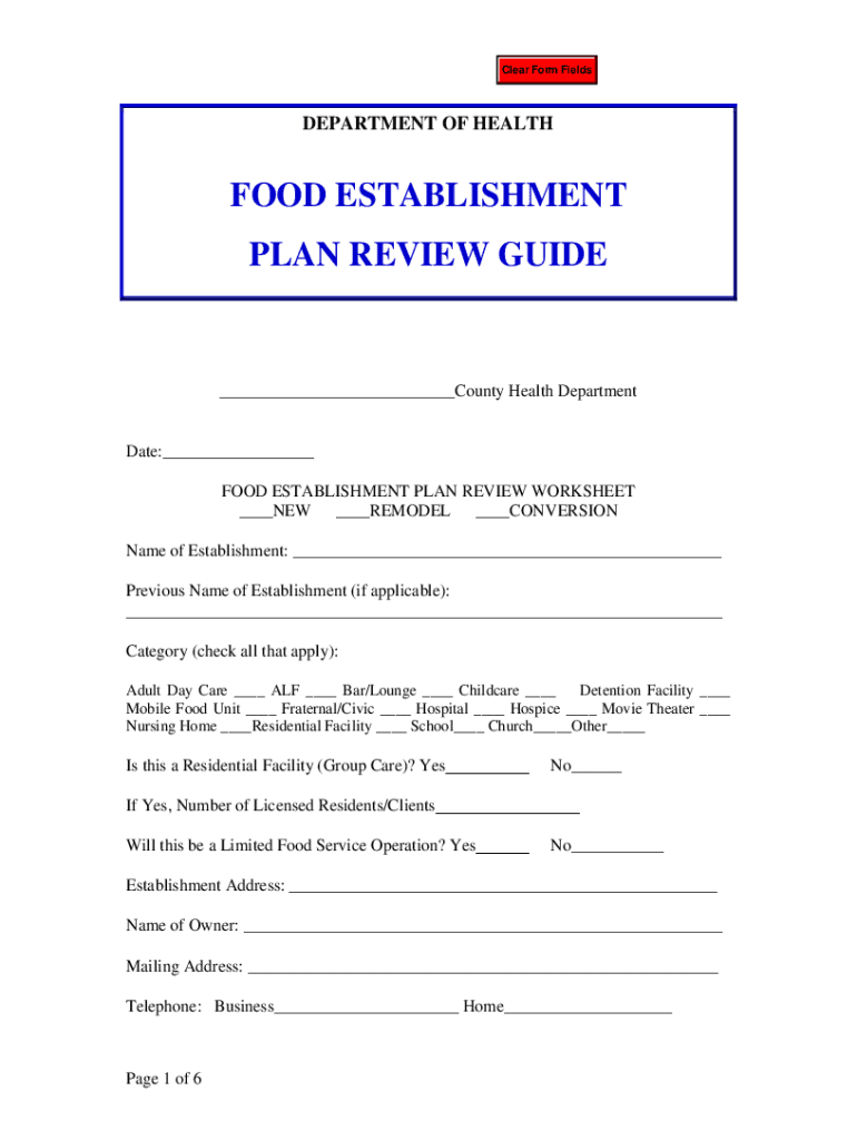 Fillable Online Plan guide for permanent food service plan review ...