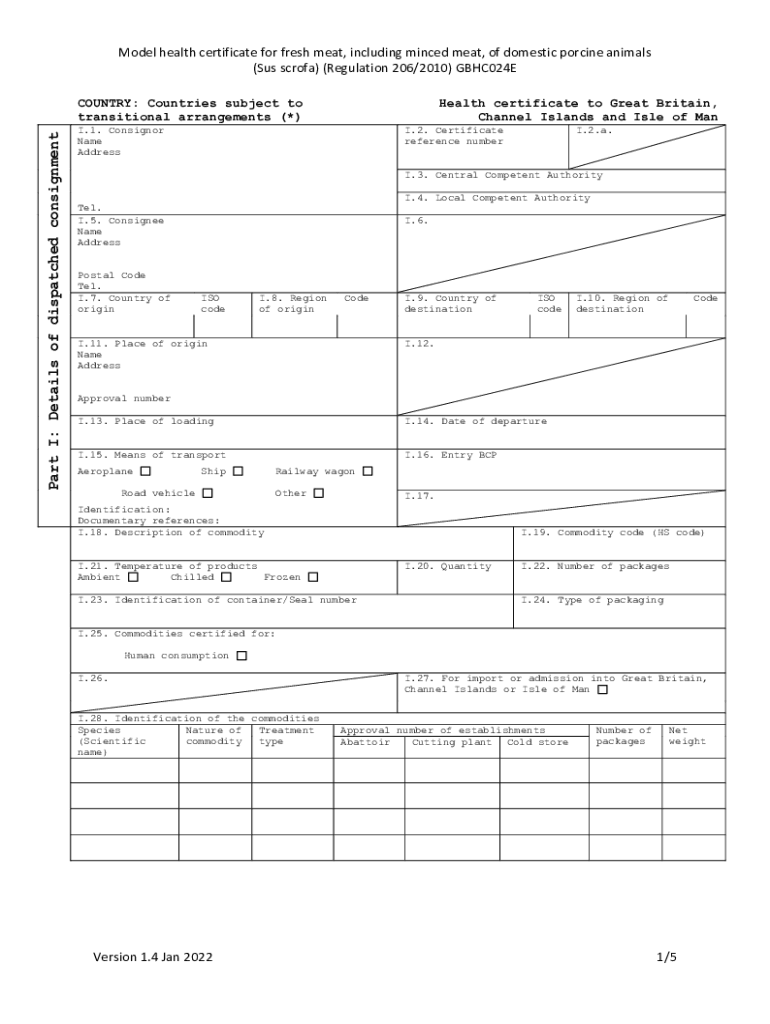 Fillable Online Model health certificate for fresh meat, including ...