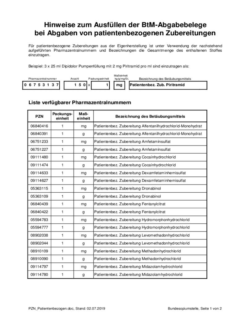 Ausfüllbar Online Hinweise zum Ausfllen der BtM-Abgabebelege - BfArM ...