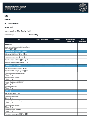 Fillable Online ENVIRONMENTAL REVIEW RECORD CHECKLIST - Date Fax Email ...