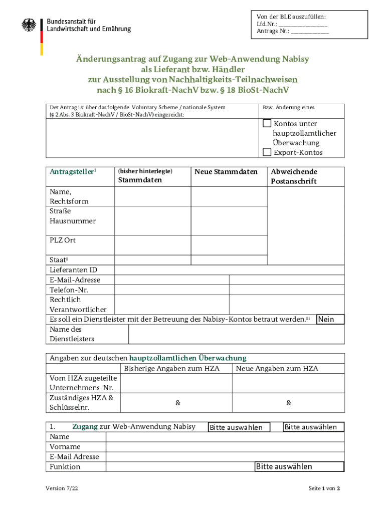 Ausfüllbar Online Antrag auf Zugang zur Web-Anwendung Nabisy als ...