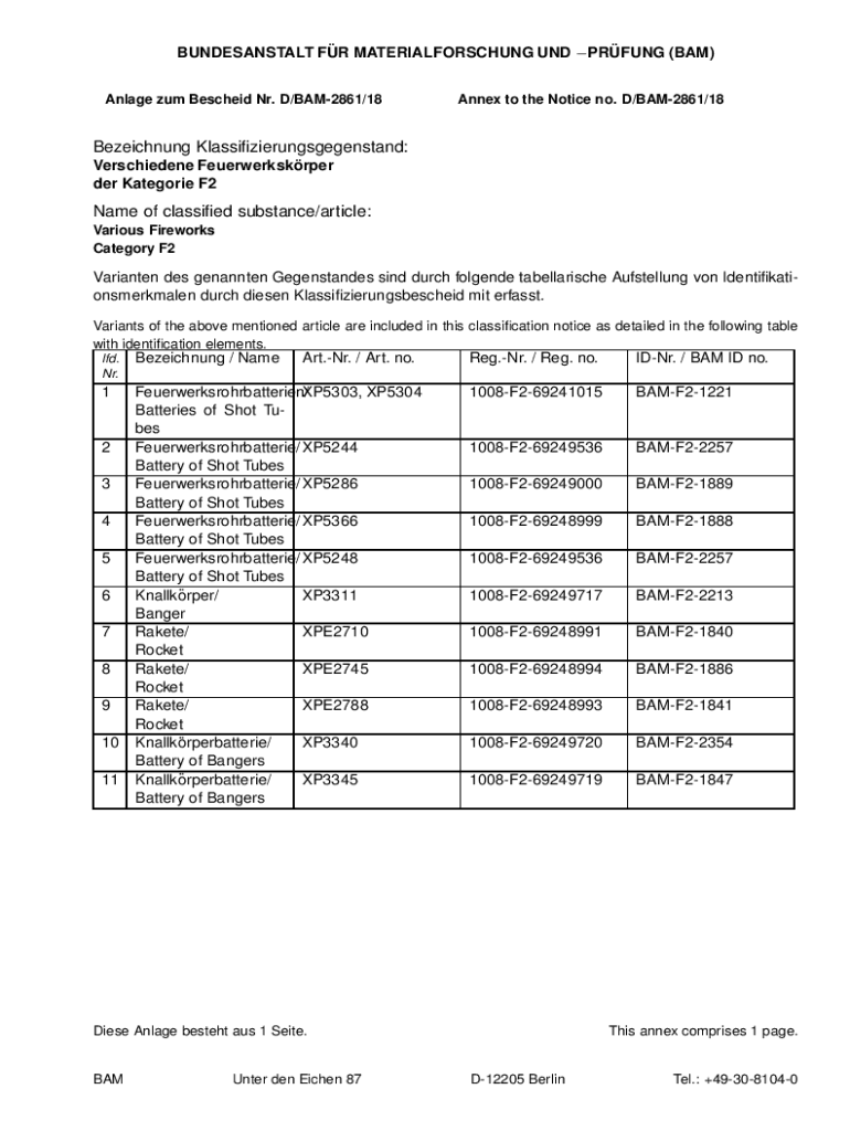 Fillable Online Name of classified substance/article - BAM Fax Email ...