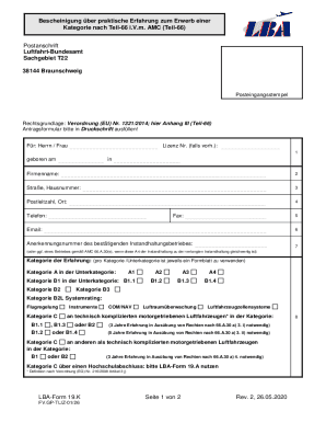 Ausfüllbar Online LBA-Form - 19-1 - Part66 Basic AML ApplicationPDF ...