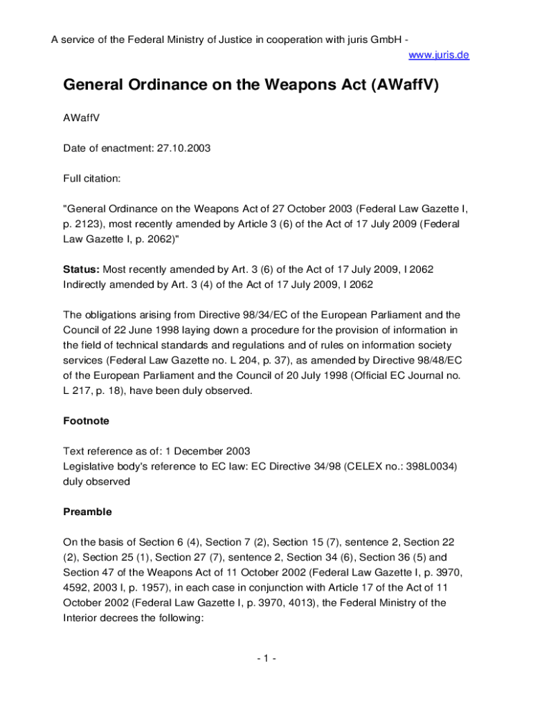 Fillable Online General Ordinance on the Weapons Act (AWaffV) - bmi.bund.de Fax Email Print ...