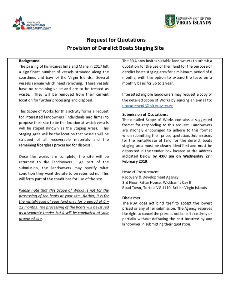 Fillable Online bvi gov Request for Quotations Provision of Derelict ...