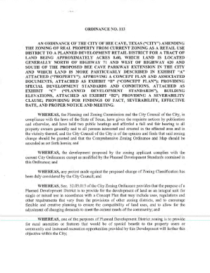 Fillable Online ORDINANCE NO. 113 AN ORDINANCE OF THE CITY OF BEE ...