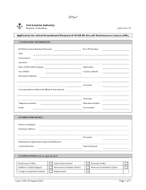 Fillable Online Civil Aviation Authority Republic of Maldives CAA Form 19 Fax Email Print ...
