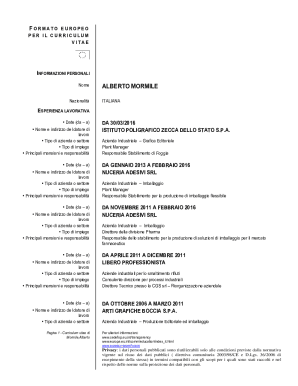 Compilabile Online FORMATO EUROPEO PER IL CURRICULUM VITAE - MEF Fax ...