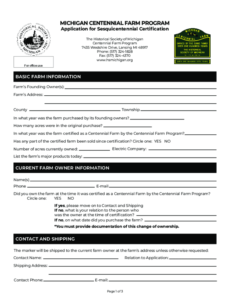 Fillable Online Get Michigan Centennial Farm Application Form - US ...