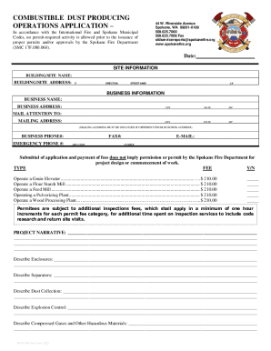 Fillable Online Combustible Dust Producing Operations Application ...