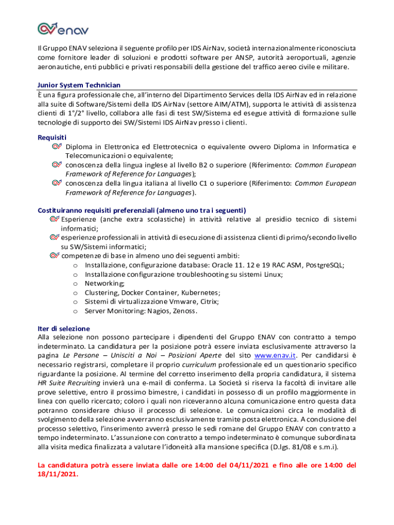 Compilabile Online Il Gruppo ENAV seleziona il seguente profilo per IDS ...