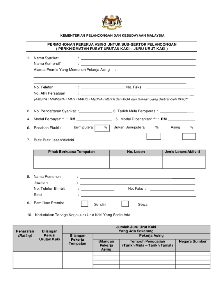 Fillable Online JURU TERAPI SPA ) 1. Nama Syarikat Fax Email Print ...