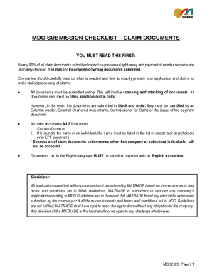 Fillable Online MDG SUBMISSION CHECKLIST CLAIM DOCUMENTS Fax Email ...