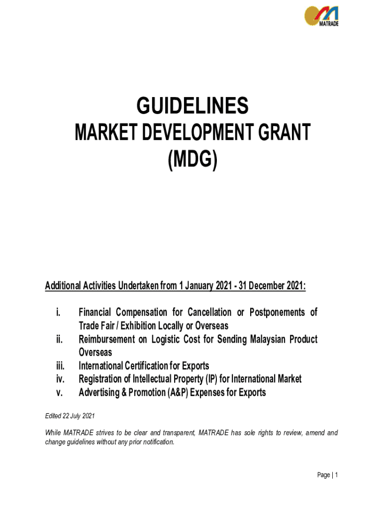Fillable Online GUIDELINES MARKET DEVELOPMENT GRANT ... - MATRADE Fax ...