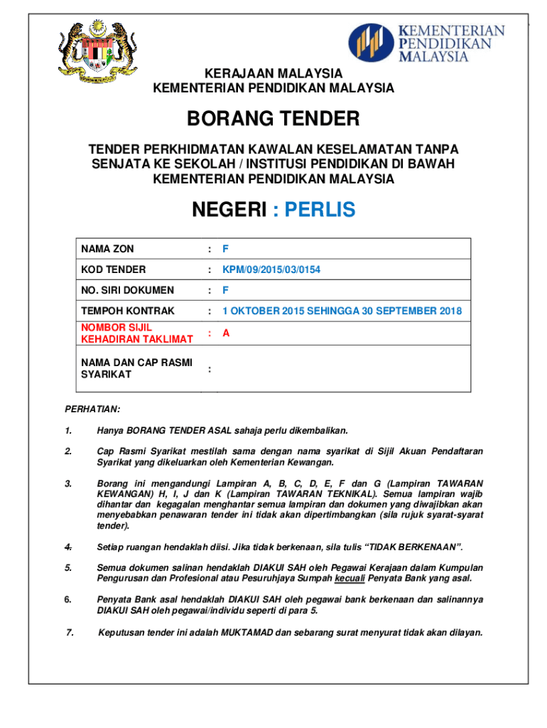 Fillable Online DOKUMEN TENDER - Tender Selangor Fax Email Print ...