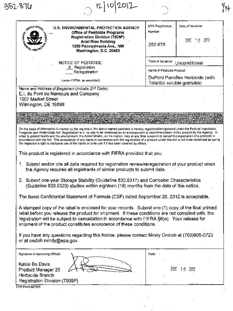 Fillable Online US EPA, Pesticide Product Label, DUPONT PANOFLEX ...