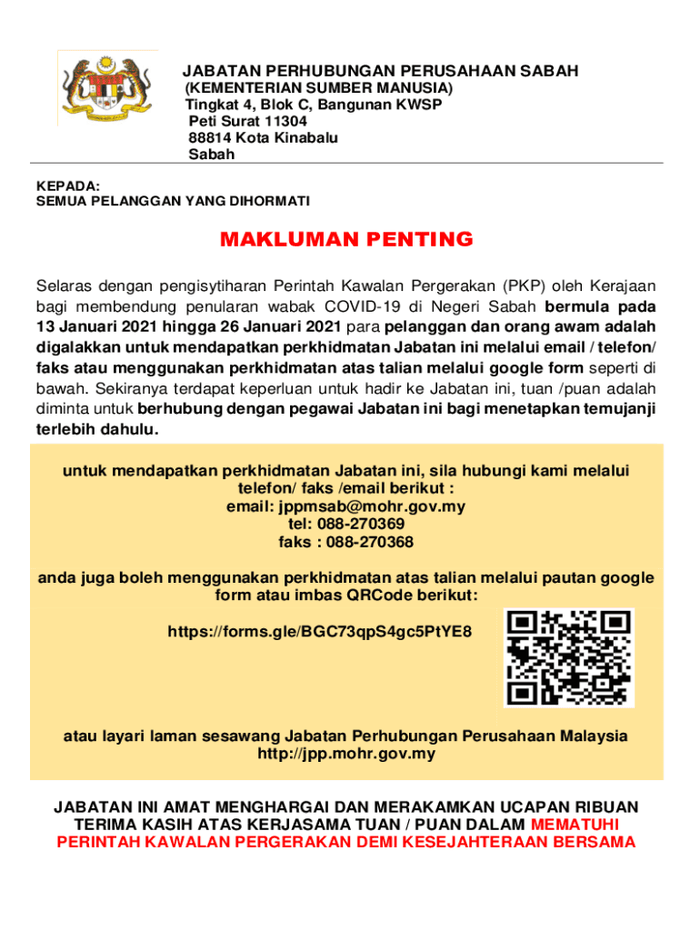 Fillable Online Jabatan Perhubungan Perusahaan Malaysia Negeri Sabah ...