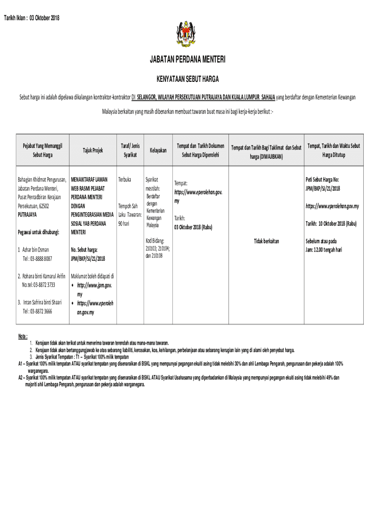 Fillable Online tender dan sebutharga Fax Email Print - pdfFiller