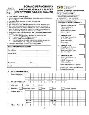 Fillable Online borang permohonan - program asrama malaysia - KPM Fax ...