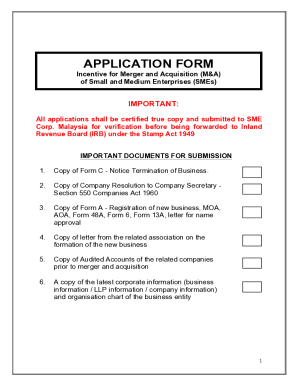 Fillable Online APPLICATION FORM - SME Corp Fax Email Print - pdfFiller